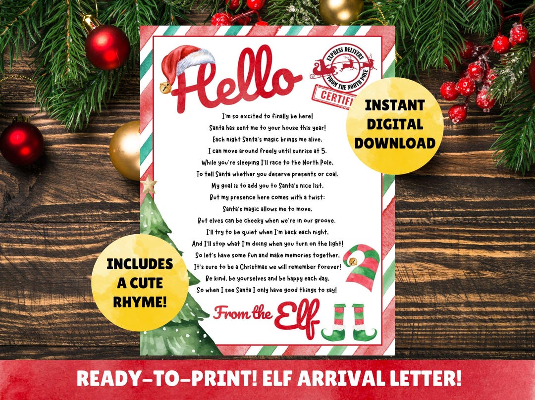 Elf Arrival Letter - With a Cute Rhyme! PRINTABLE PDF - Instant Digital ...