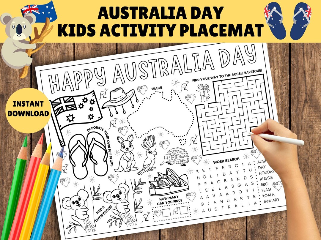 Kids Australia Day Activity Placemat - PRINTABLE Australia Day Activity ...