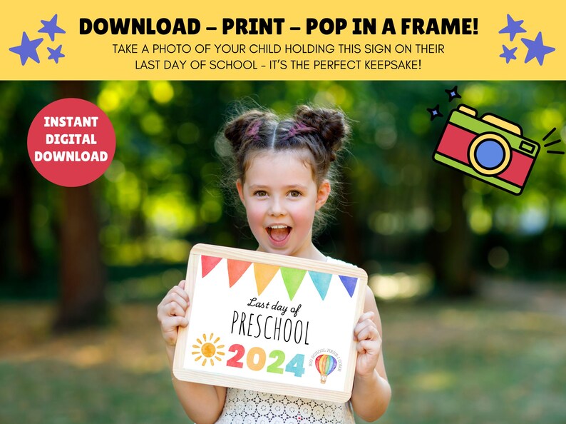 Last Day of Preschool 2024 PRINTABLE PDF & JPG Sign Instant Digital ...