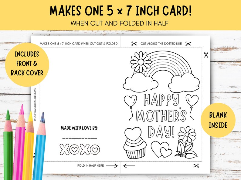 Kids Mother's Day Coloring Card - PRINTABLE Kids Mother's Day Card ...