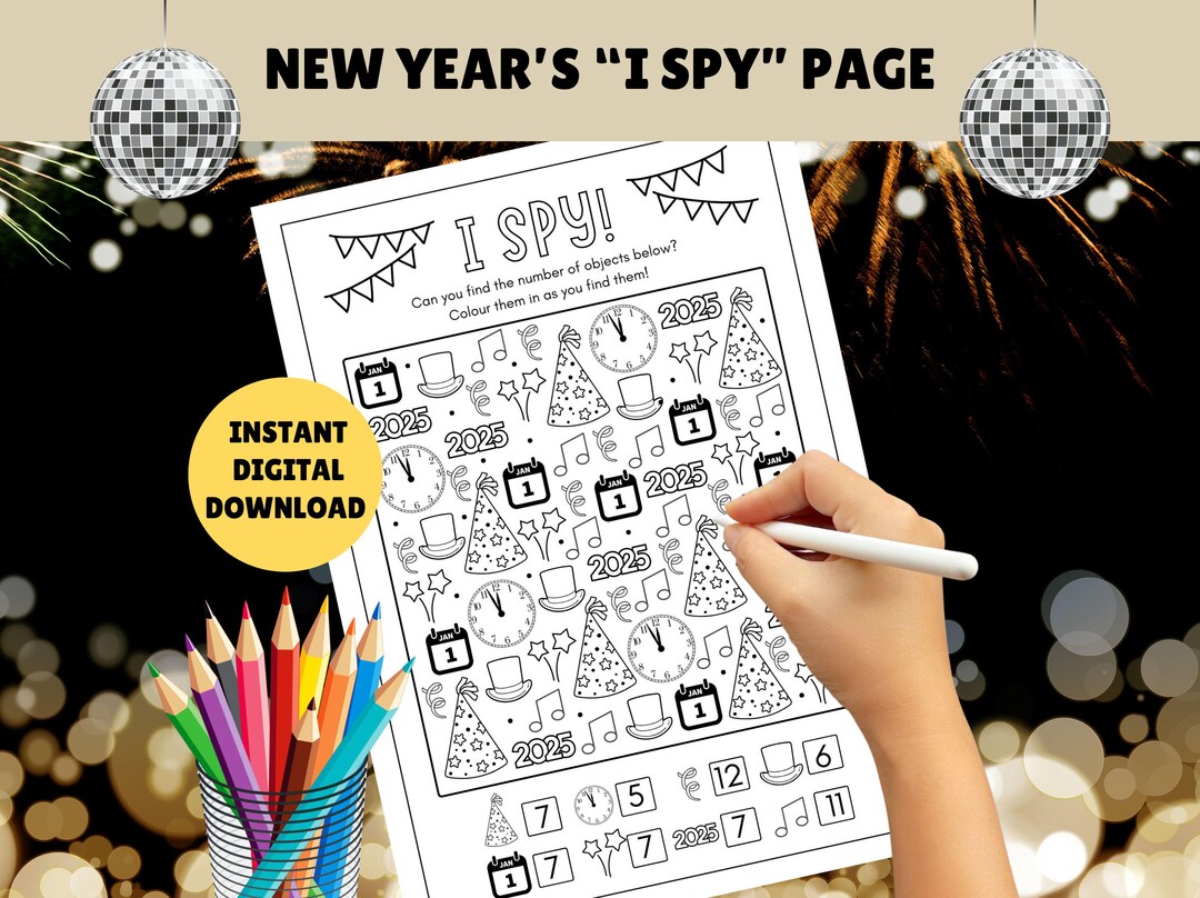 New Year's I Spy Page - Printable Kids New Year's Eve I Spy Coloring ...