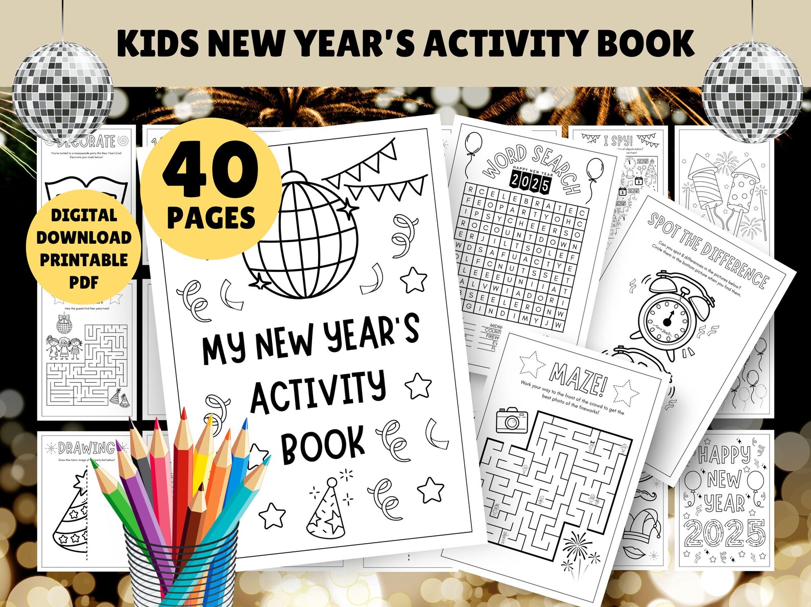 Kids New Year's Eve Activity Book - PRINTABLE New Year's Kids ...