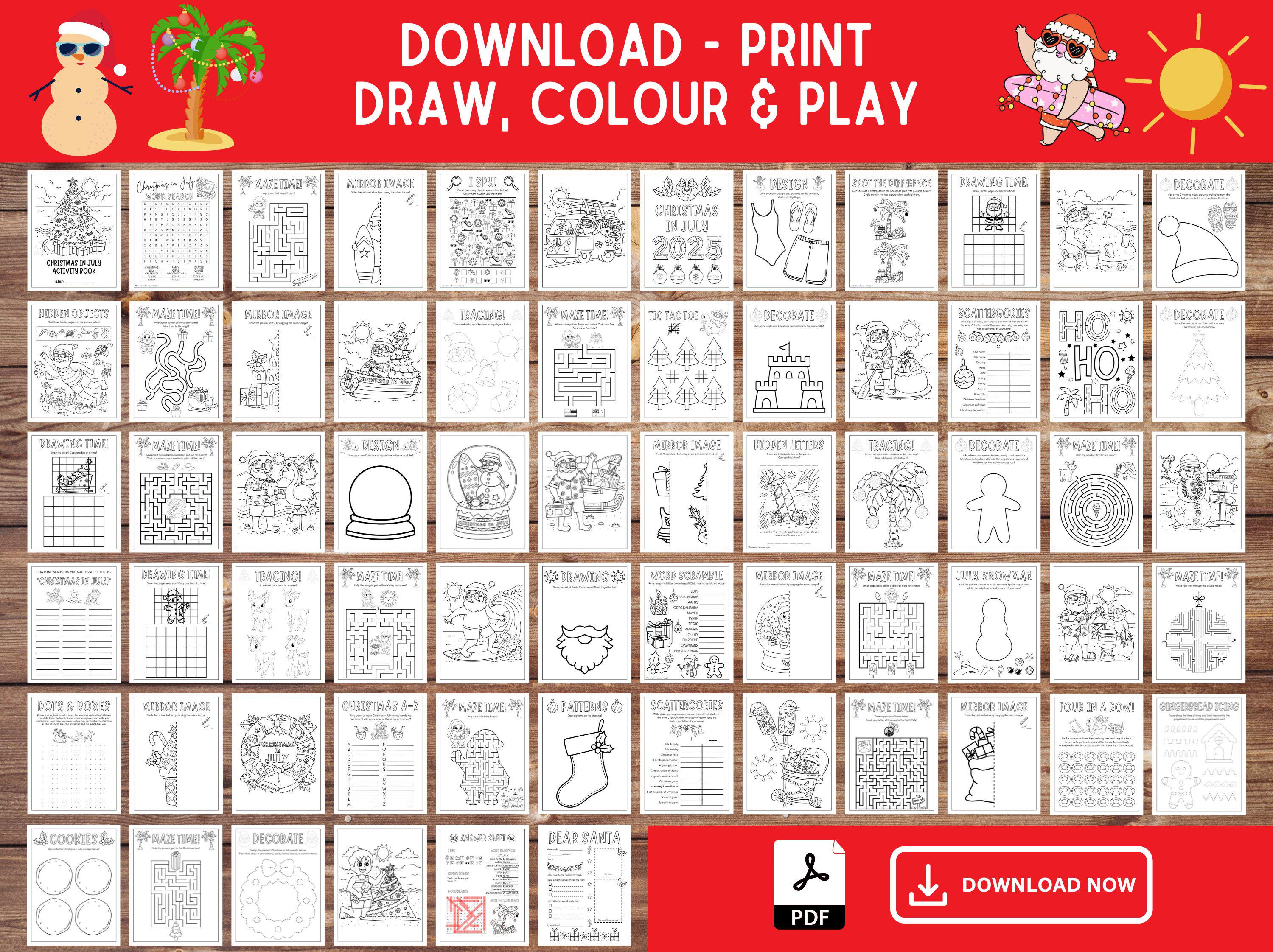 Kids Christmas in July Activity Book & Coloring Pages BONUS Letter to ...