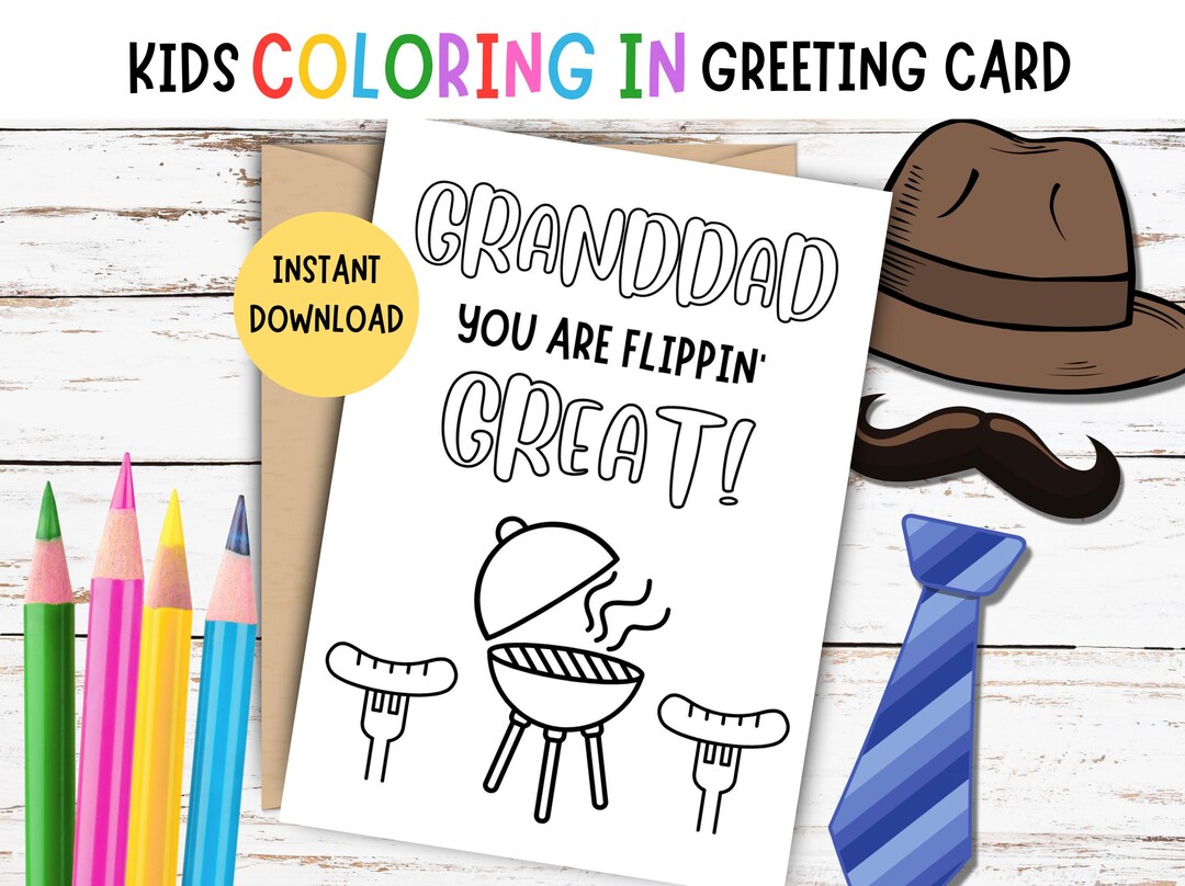 Granddad - Kids Coloring Father's Day Card - PRINTABLE Father's Day ...
