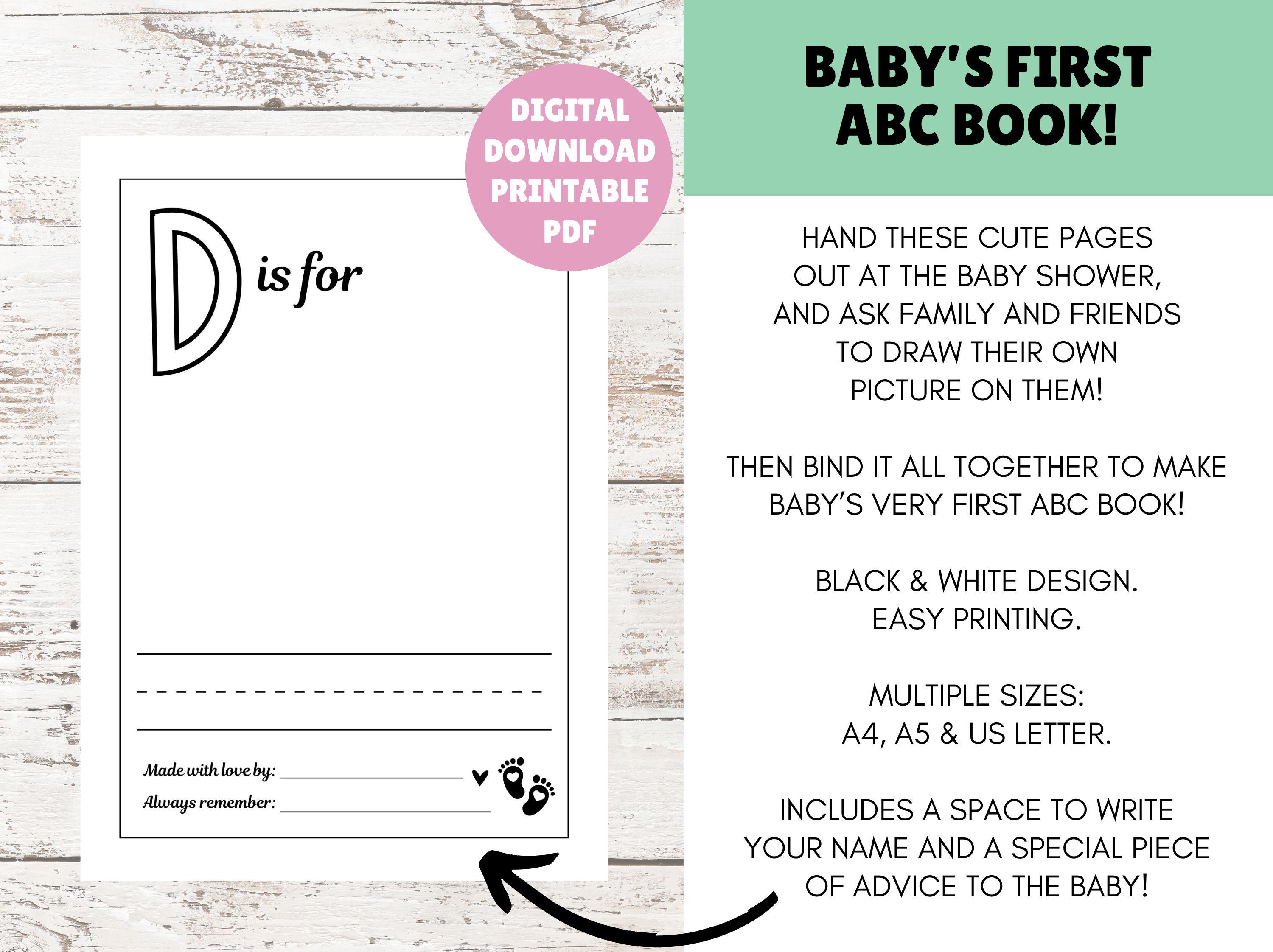 Blank Baby's First ABC Book DIY Baby Shower Game Baby Shower Activities ...