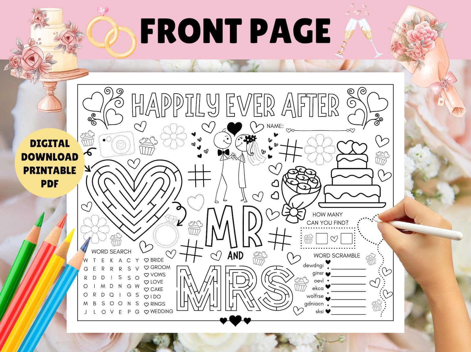 Wedding Activity Placemat for KIDS!! Kids Activity Mat for a Wedding ...