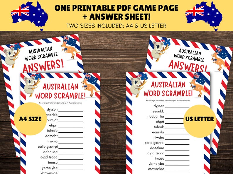 Australian Word Scramble! PRINTABLE Aussie Word Unjumble Activity Game ...