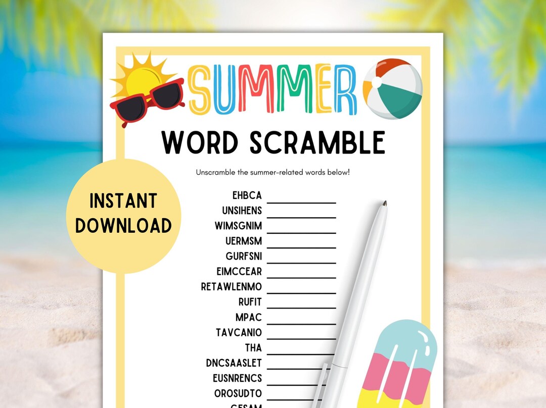 Summer Word Scramble Game! PRINTABLE Summer Word Jumble, Unscramble the ...