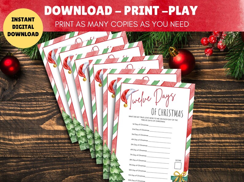 12 Days of Christmas - Printable Christmas Game - Twelve Days of ...