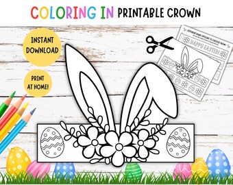Easter Bunny Paper Crown Headband, Kids Easter Activity, Bunny Ears Hat ...