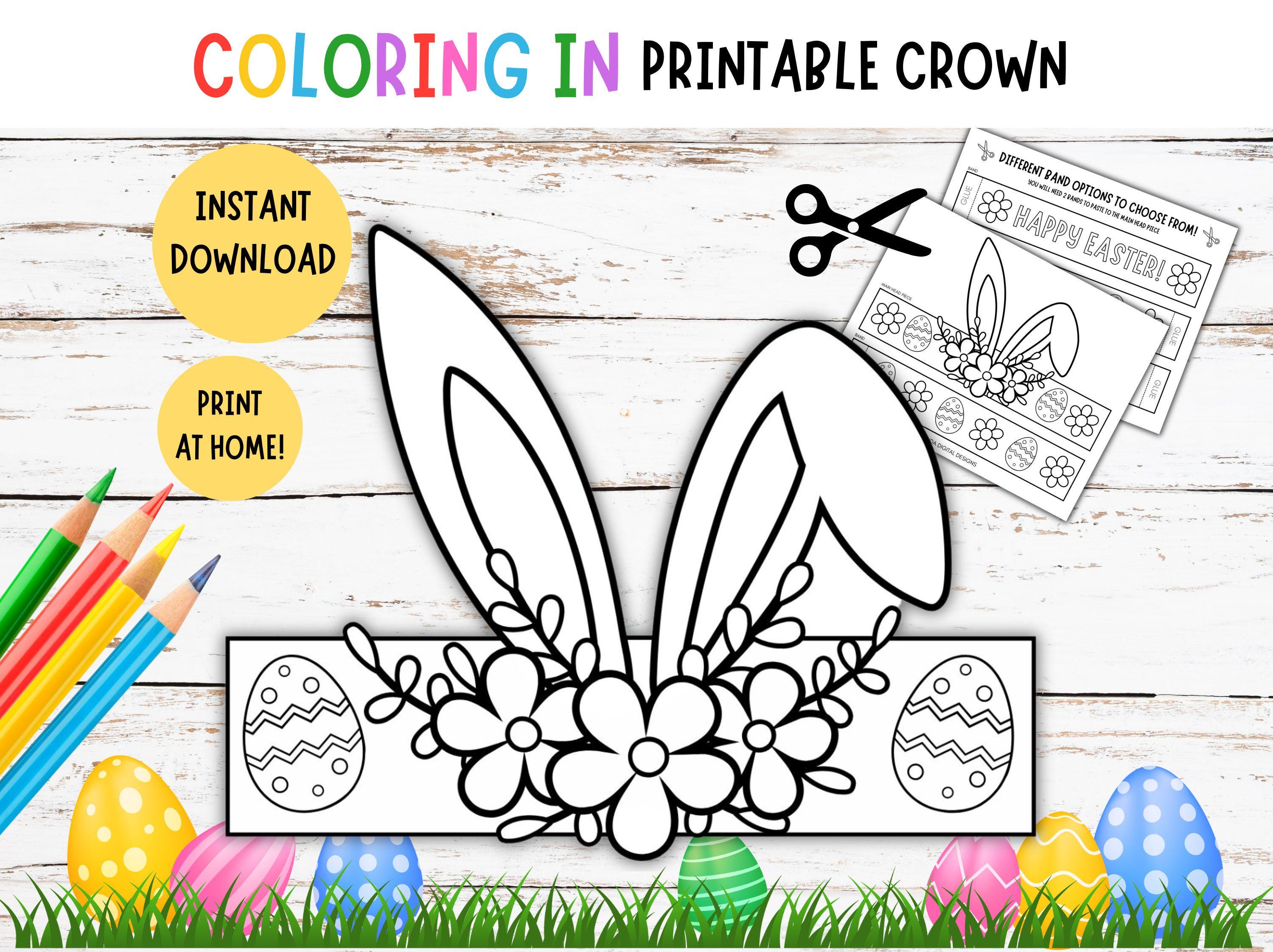 Floral Bunny Ears Paper Crown! PRINTABLE Easter Coloring Crown! Kids ...