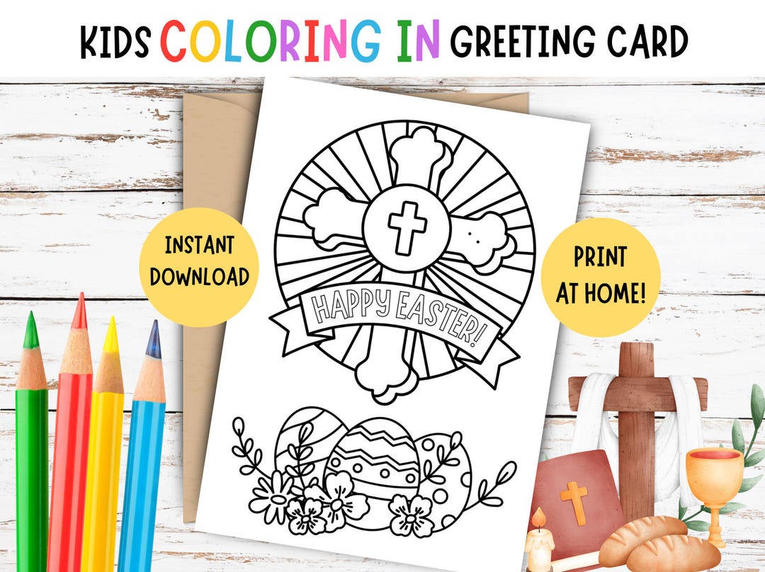 Kids Coloring Easter Card! PRINTABLE Christian Easter Card for Kids ...