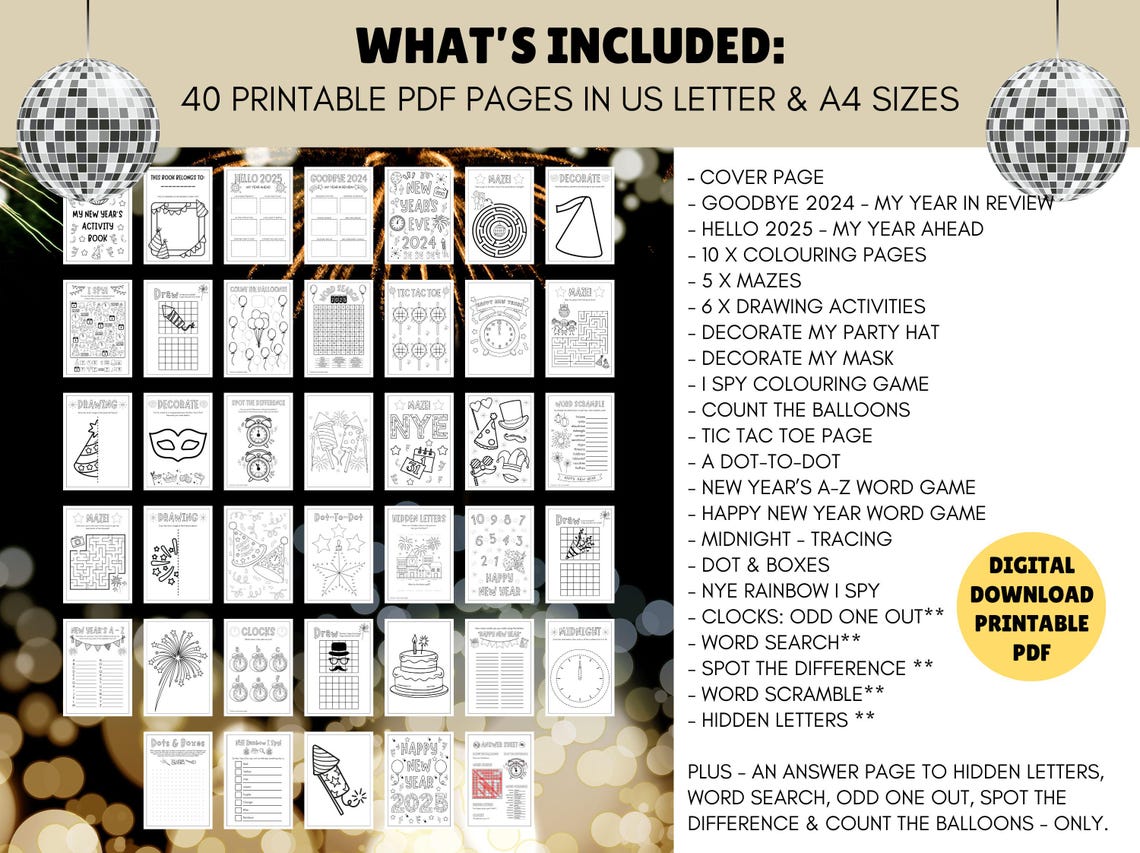 Kids New Year's Eve Activity Book - PRINTABLE New Year's Kids ...