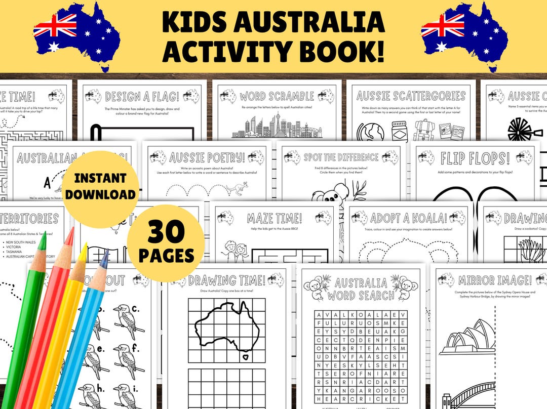30 Page - Kids Aussie Activity Book! PRINTABLE Australia Activities for ...