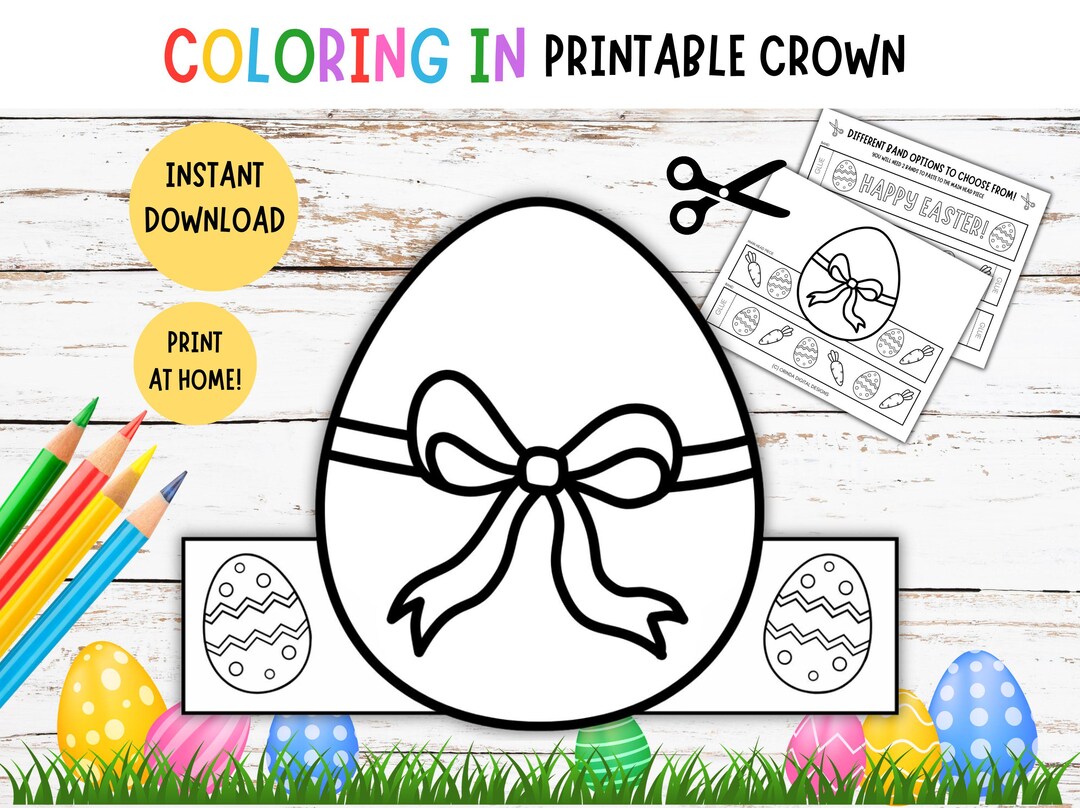 Easter Egg Paper Crown! PRINTABLE Coloring Crown! Kids Easter Craft ...