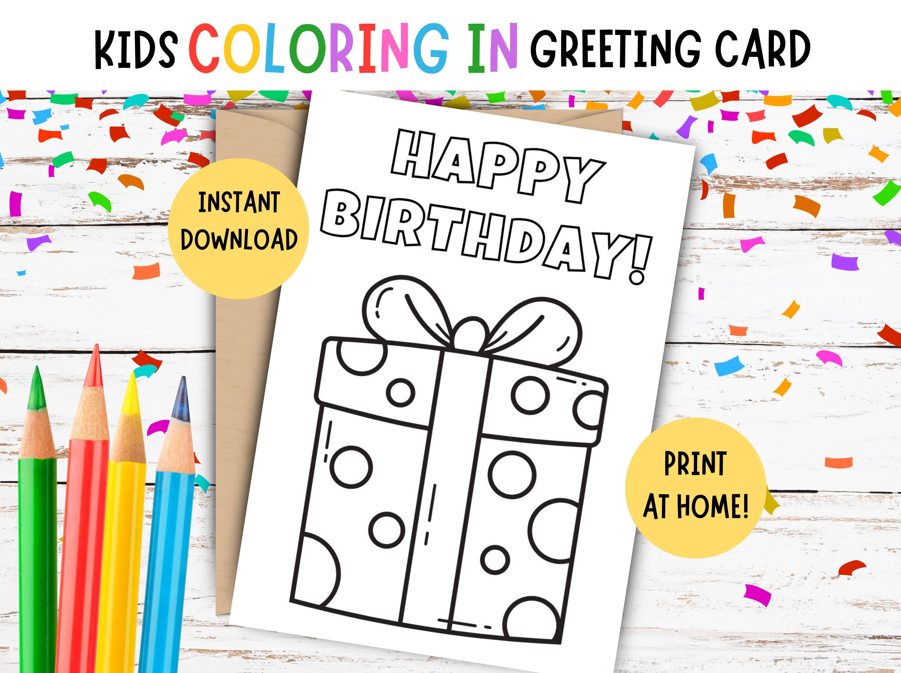 Kids Birthday Coloring Card - PRINTABLE Kids Coloring Card - Kids DIY ...