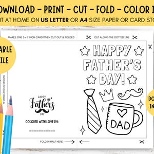 Kids Coloring Father's Day Card - PRINTABLE Father's Day Coloring Card ...