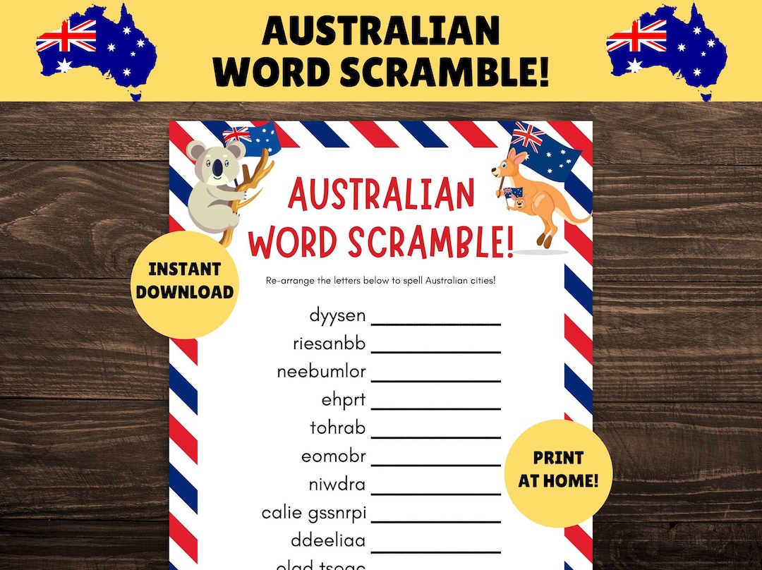 Australian Word Scramble! PRINTABLE Aussie Word Unjumble Activity Game ...