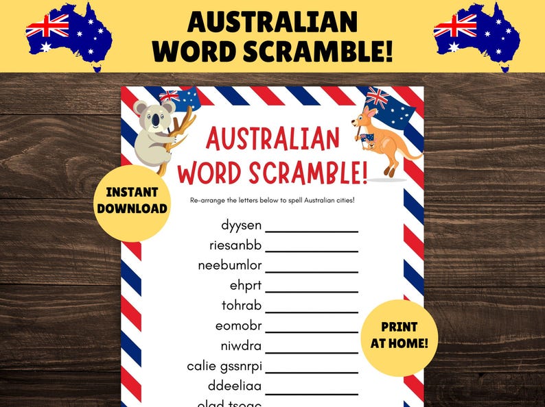 Australian Word Scramble! PRINTABLE Aussie Word Unjumble Activity Game ...
