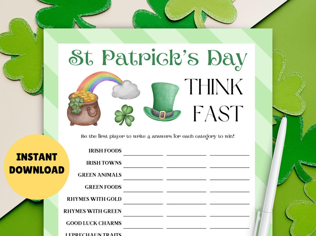 Think Fast Game! PRINTABLE St Patrick's Day Game, St Patricks Day ...