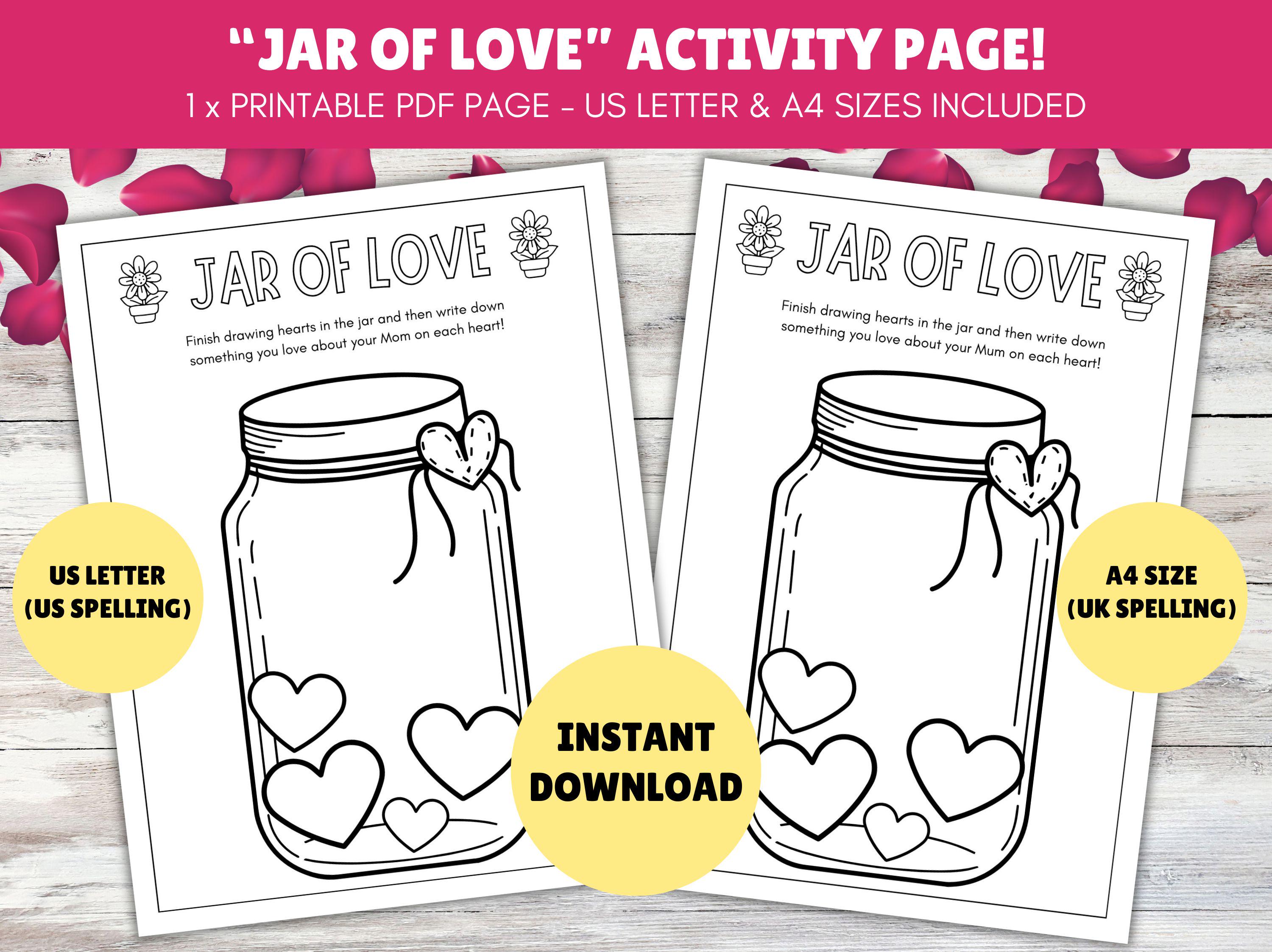 Jar of Love Activity Page! PRINTABLE Kids Mother's Day Activity, All ...
