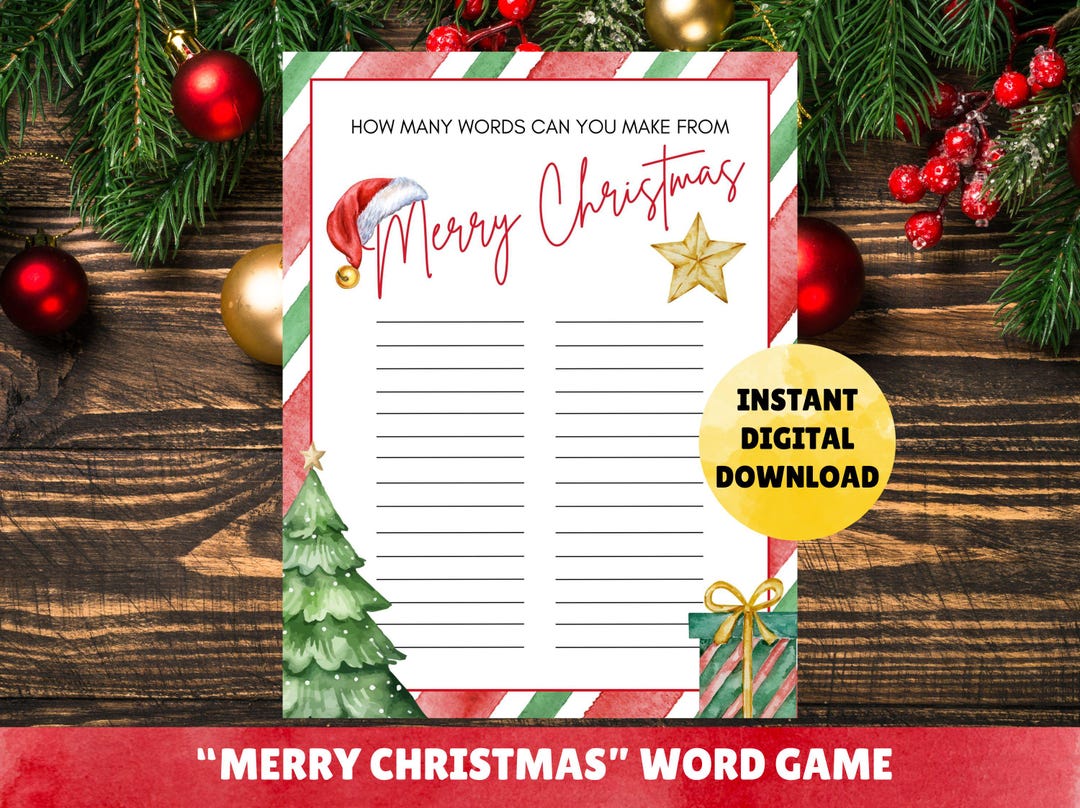 Merry Christmas Word Game - Printable Christmas Game - Christmas Party ...