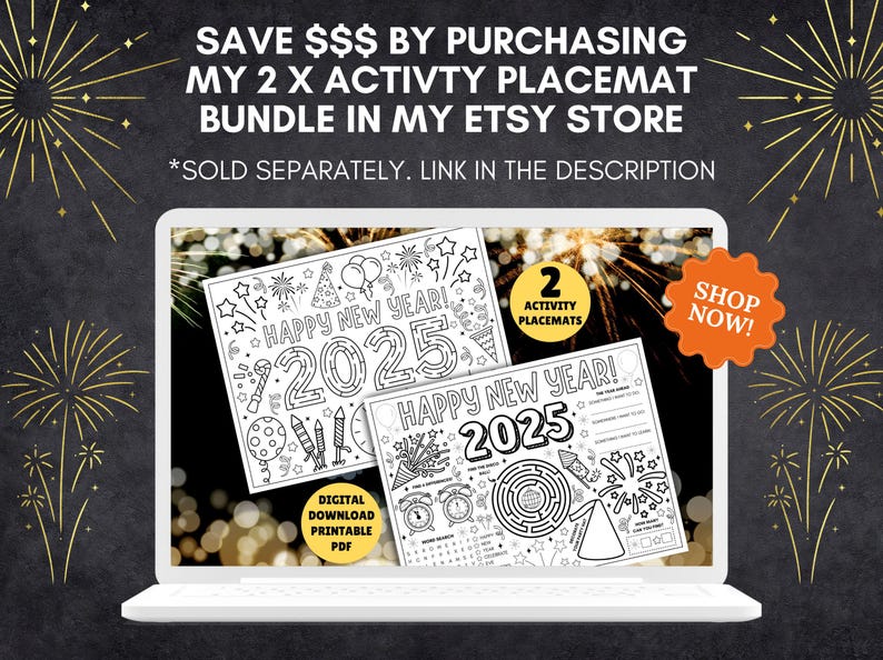 New Years Eve Activity Placemat for Kids PRINTABLE New Years Activity ...