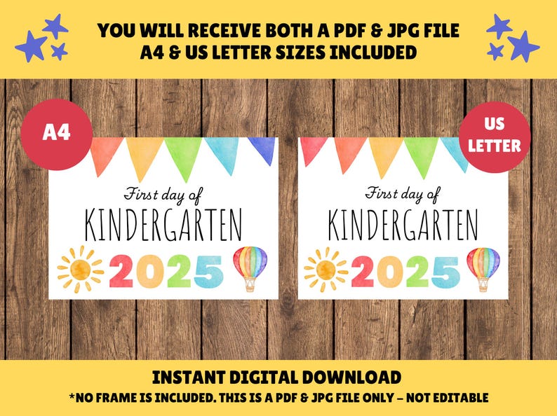 First Day of Kindergarten 2025 - PRINTABLE Digital Sign - Instant ...