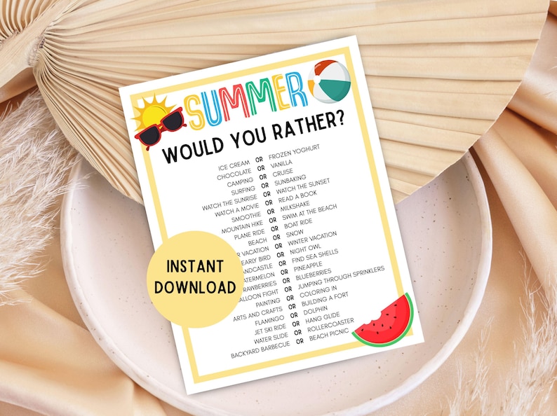 Summer "would You Rather..?" Game! PRINTABLE Summer What Would You ...