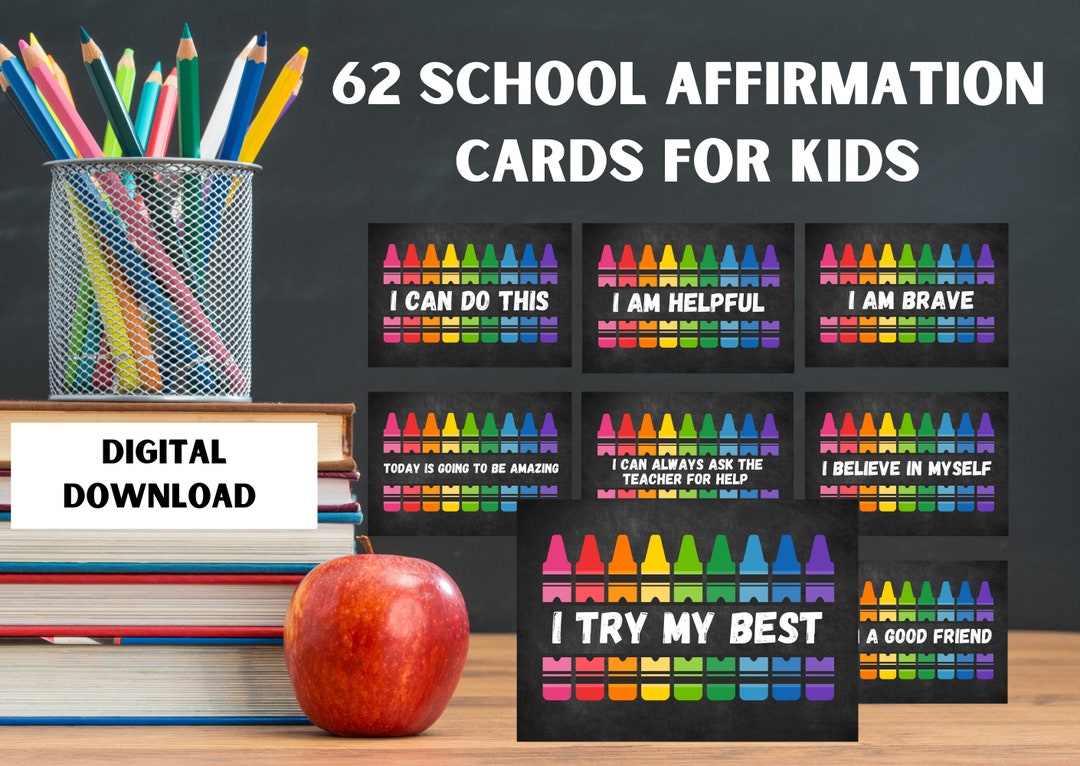 62 School Affirmation Cards for Kids DIGITAL DOWNLOAD PDF Printable ...