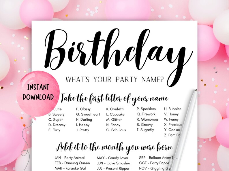 What's Your Party Name Game! PRINTABLE Party Name Game, Girls Teens ...