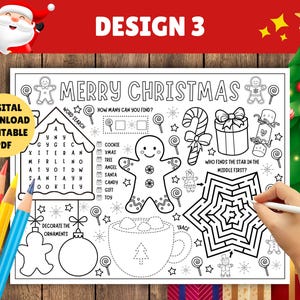 5 Christmas Activity Mats for Kids - PRINTABLE Bundle of Christmas ...