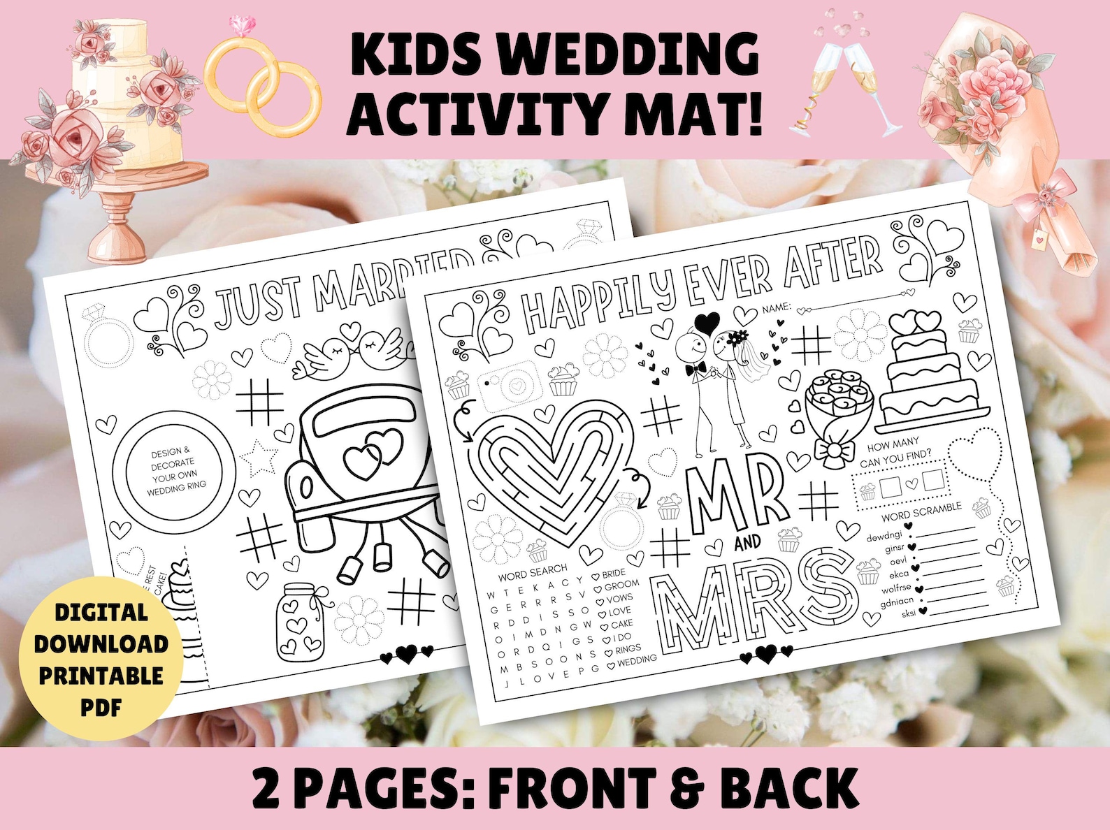 Wedding Activity Placemat for KIDS!! Kids Activity Mat for a Wedding ...