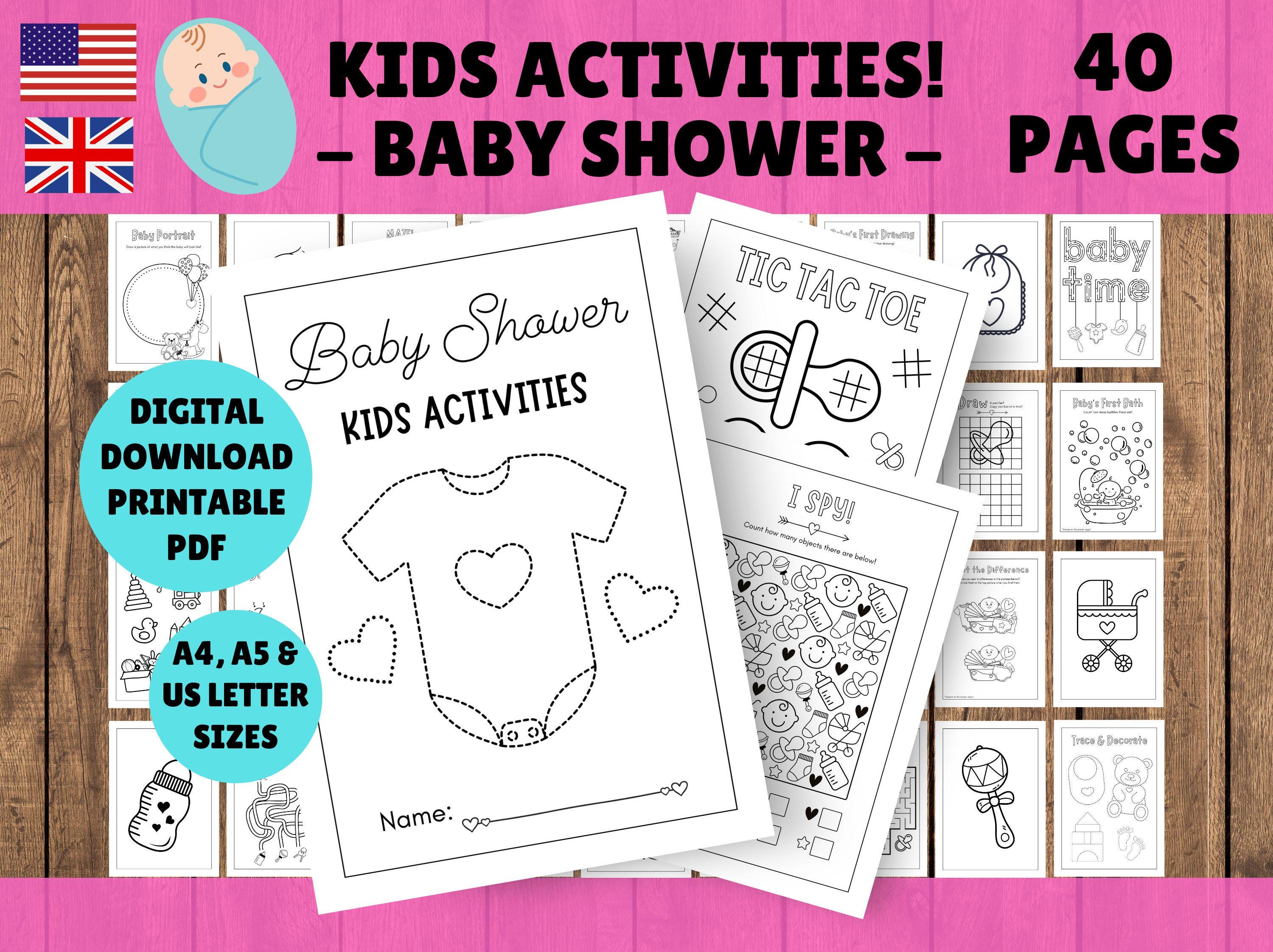 40 Pages - Kids Baby Shower Activities - Activity Book Pack - Instant ...