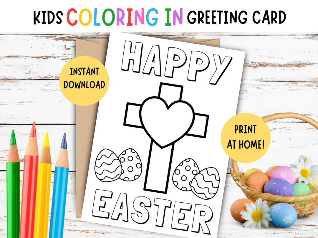 Kids Coloring Easter Card! PRINTABLE Christian Easter Card for Kids ...