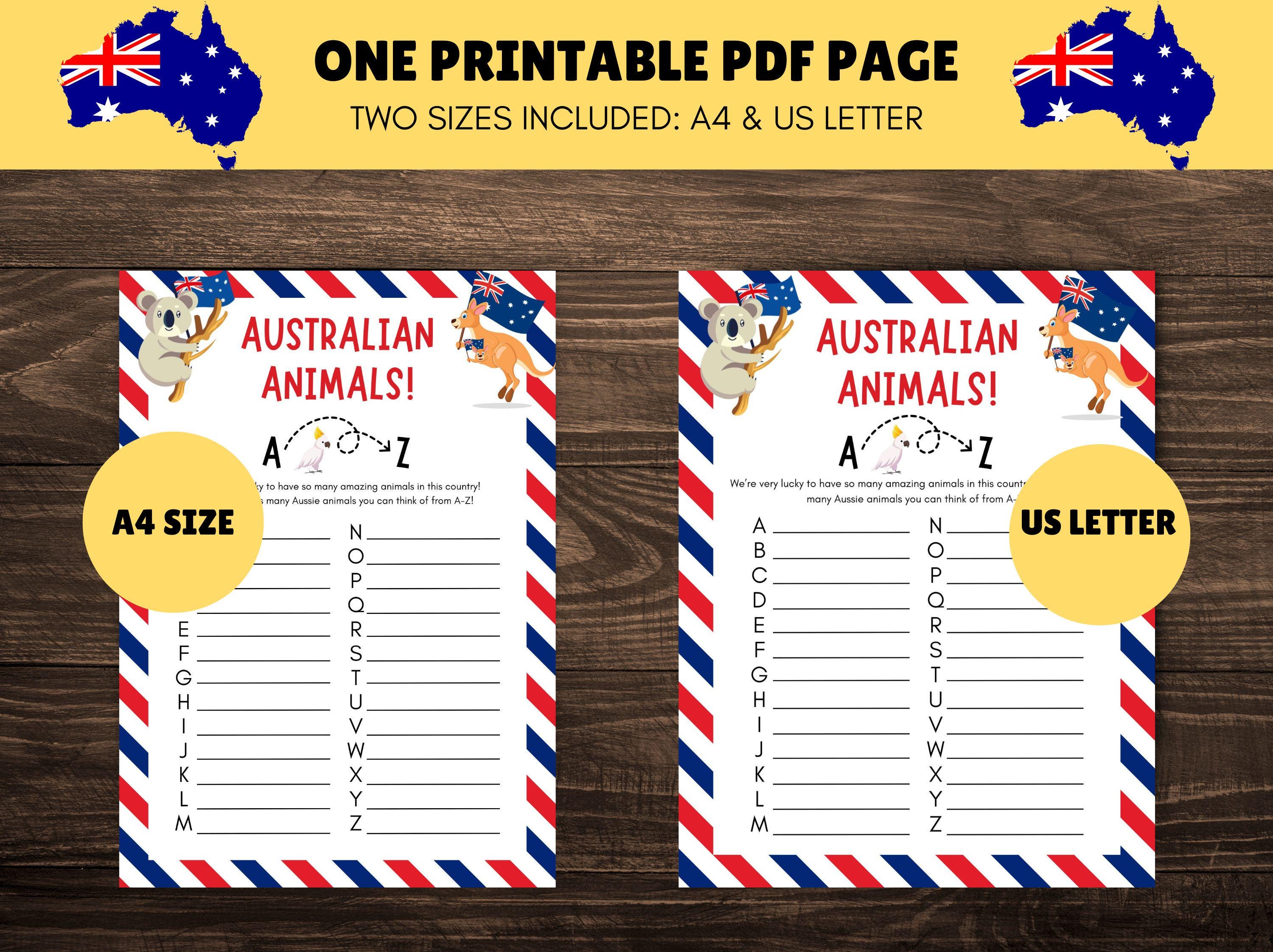 Australian Animals A-Z Game! PRINTABLE Aussie Animals Activity Game ...