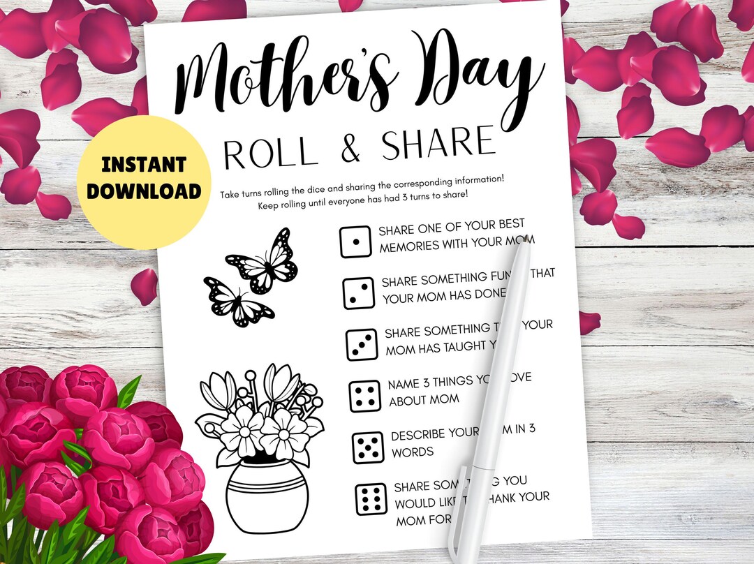 Roll & Share Dice Game! PRINTABLE Mother's Day Dice Game, Mothers Day ...