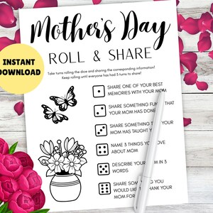 Roll & Share Dice Game! PRINTABLE Mother's Day Dice Game, Mothers Day ...
