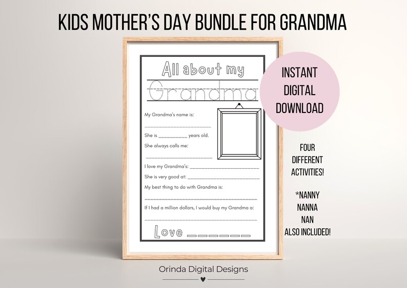PRINTABLE Kids Activities for Grandma Nanny Nanna Nan Happy Mothers Day ...