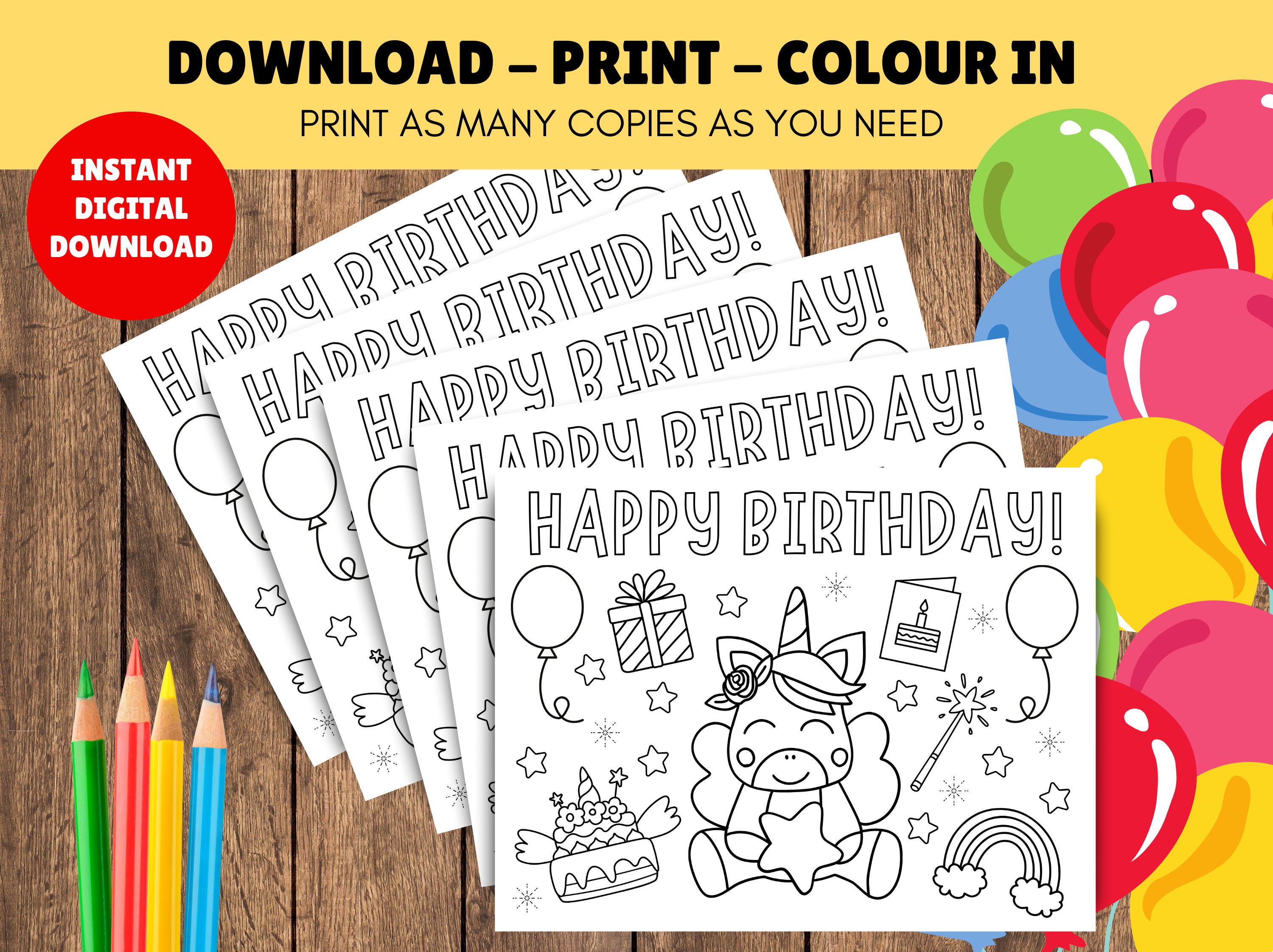 Printable Birthday Coloring Page for Kids - Unicorn Theme - Activity ...