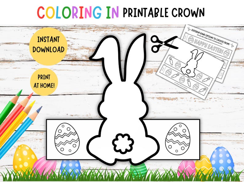 Easter Bunny Tail Paper Crown! PRINTABLE Coloring Crown! Kids Easter ...