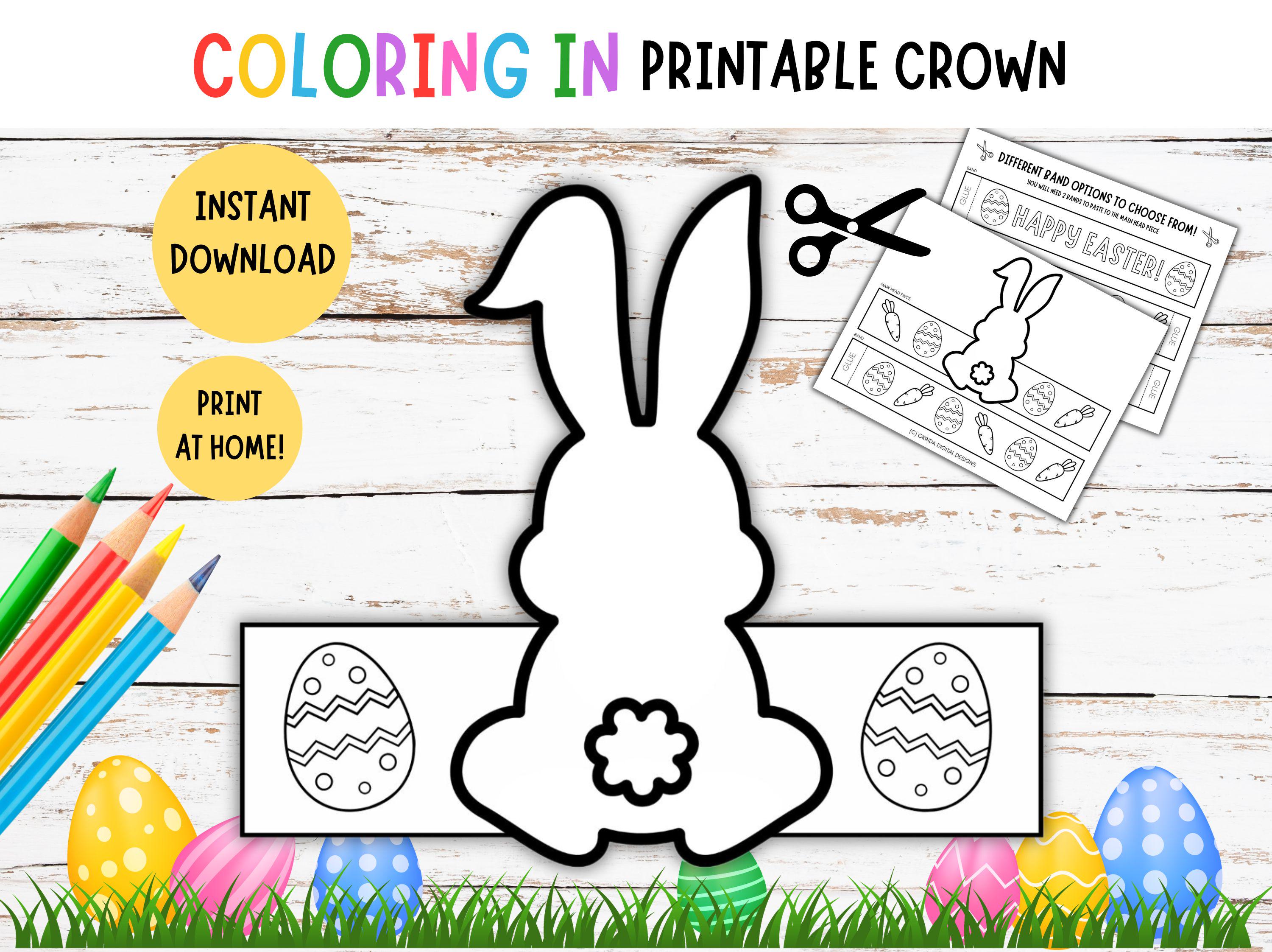 Easter Bunny Tail Paper Crown! PRINTABLE Coloring Crown! Kids Easter ...