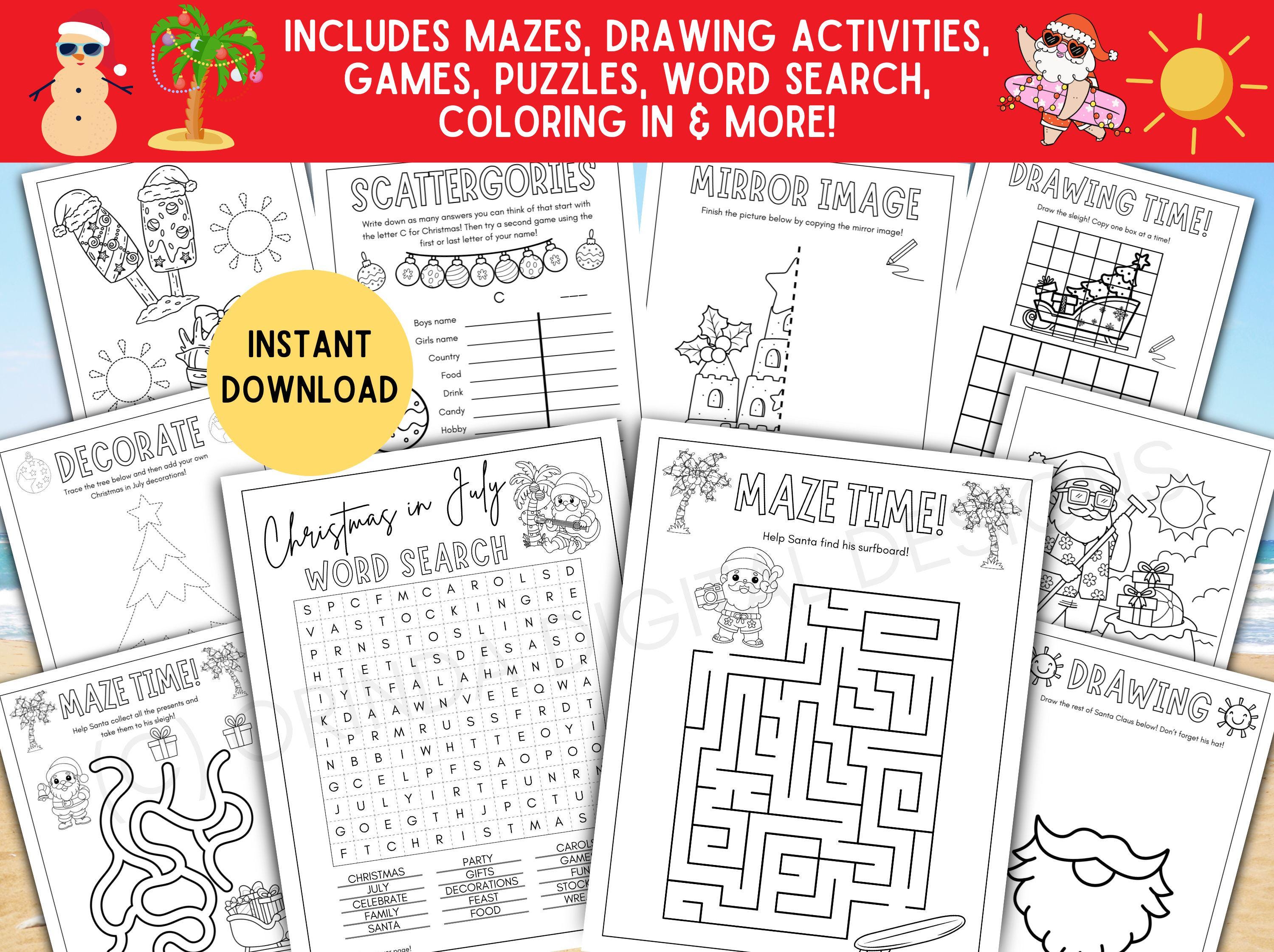 Kids Christmas in July Activity Book & Coloring Pages BONUS Letter to ...