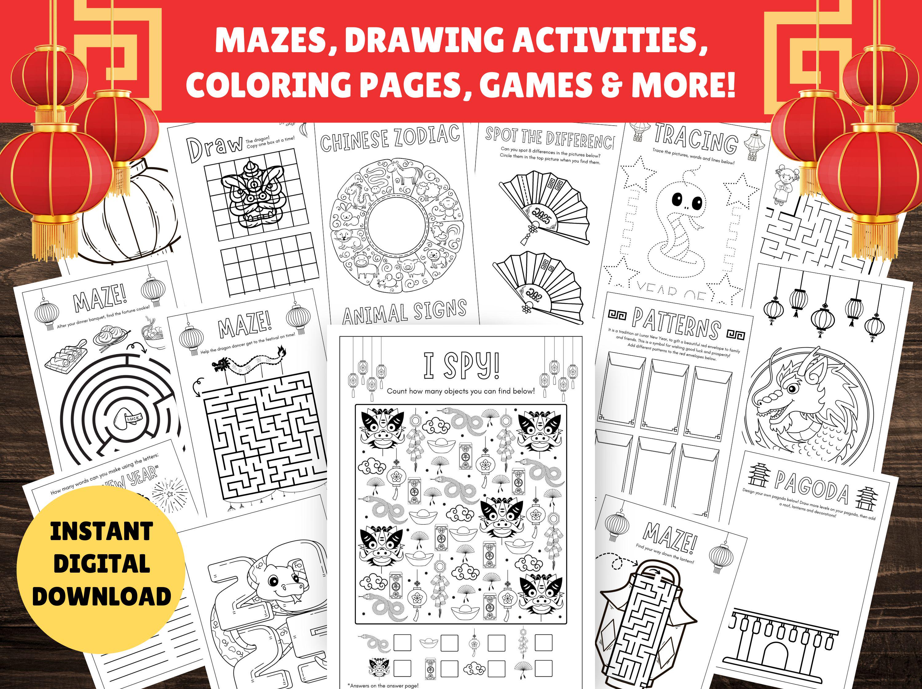 40 Pages - Kids Lunar New Year Activity Book - PRINTABLE Lunar New Year ...