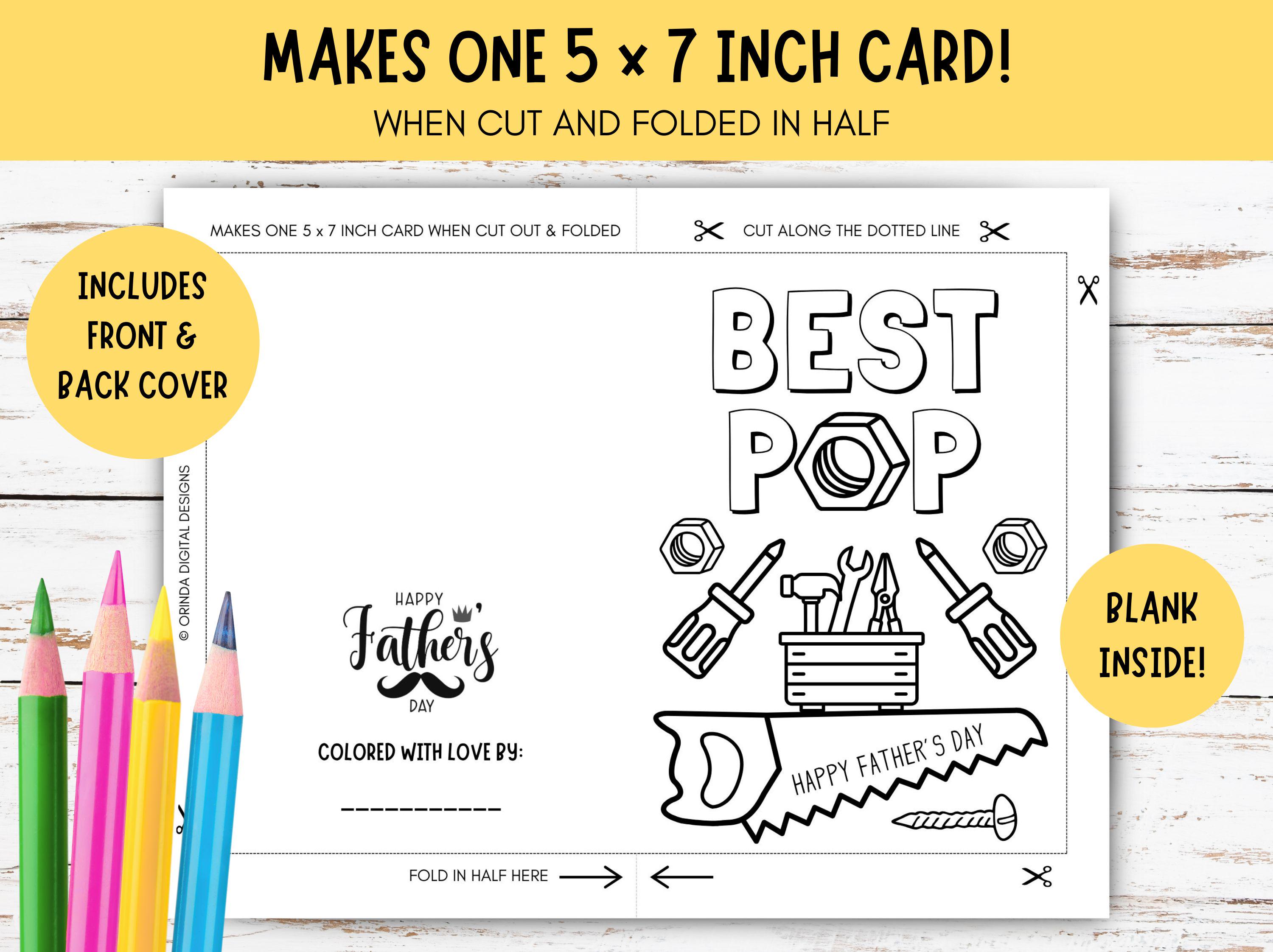 Pop - Kids Coloring Father's Day Card - PRINTABLE Father's Day Coloring ...