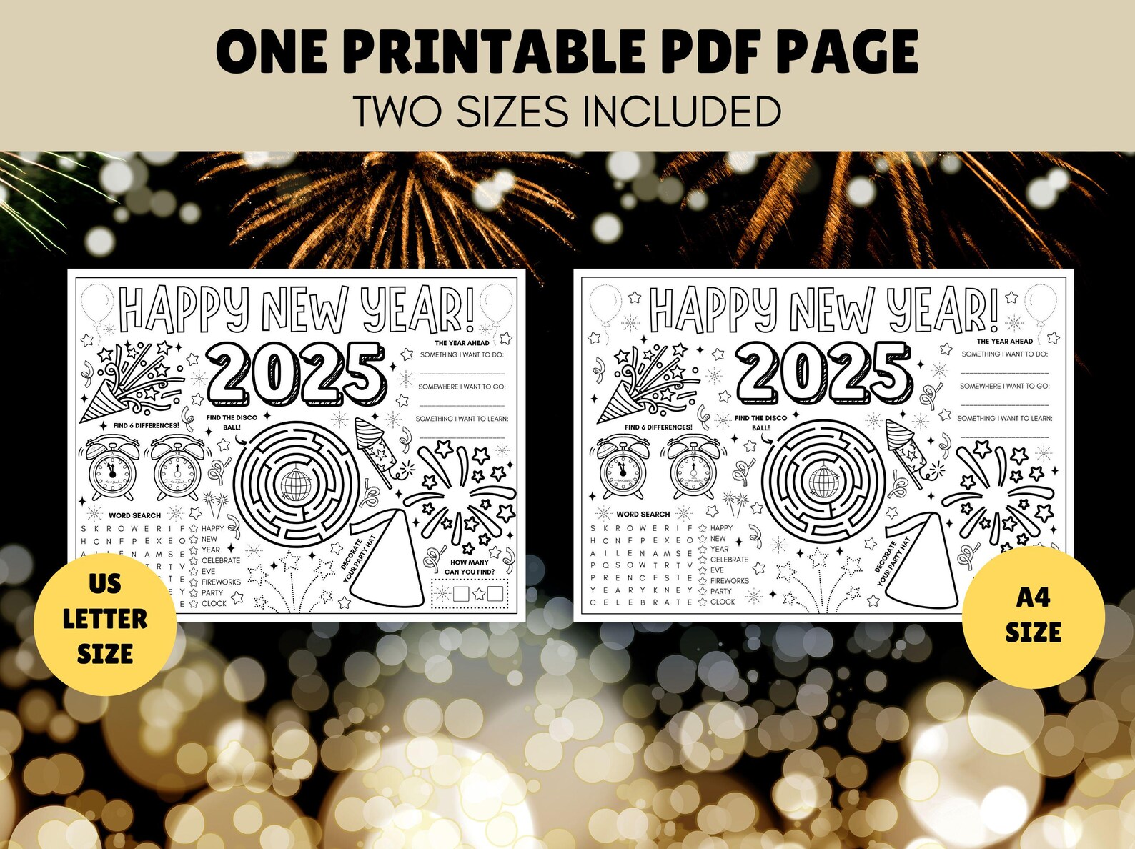 New Years Eve Activity Placemat for Kids - PRINTABLE New Years Activity ...
