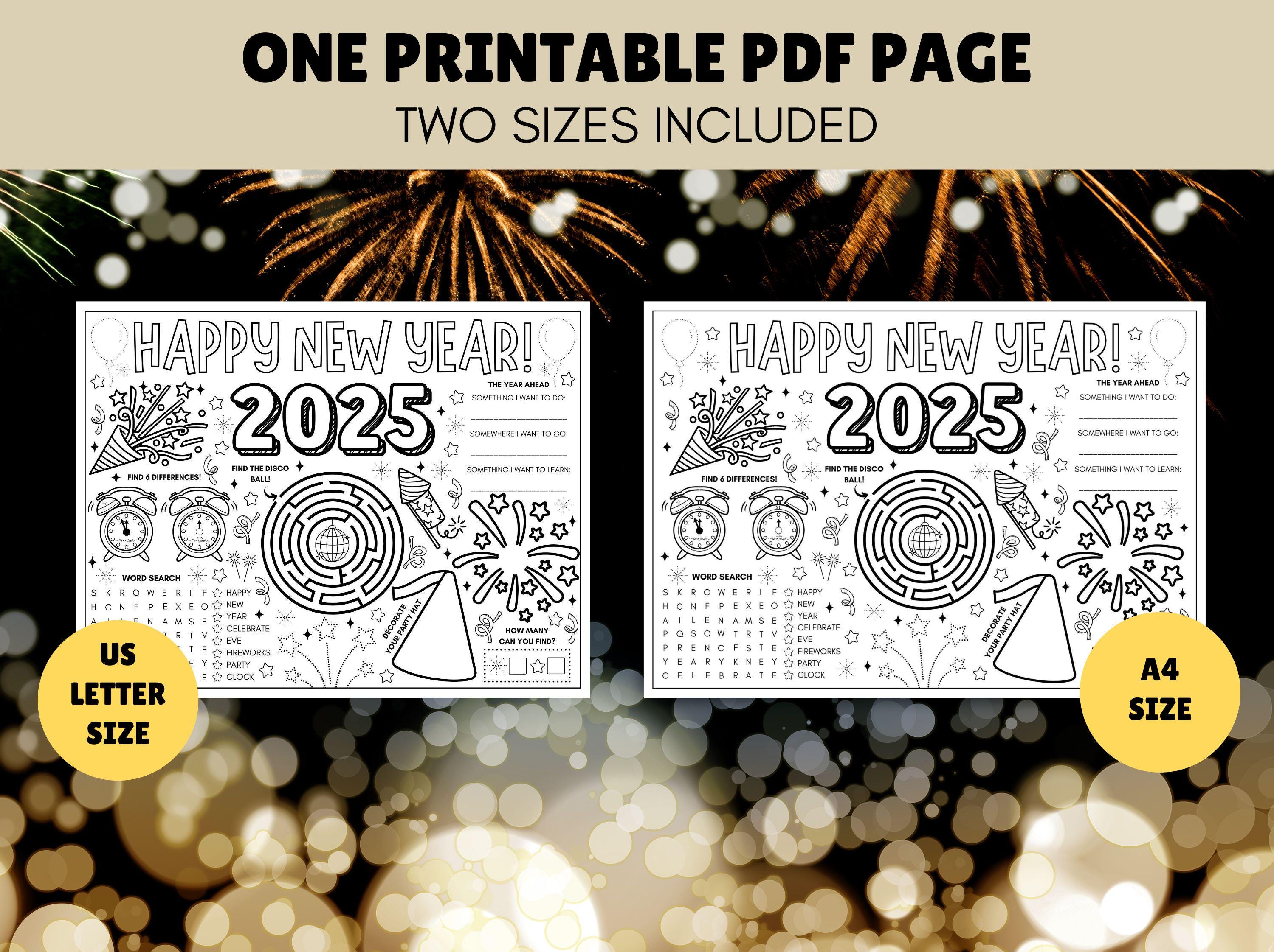 New Years Eve Activity Placemat for Kids - PRINTABLE New Years Activity ...