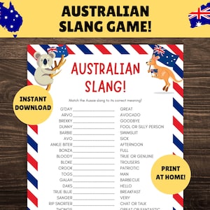 Australian Slang Game! PRINTABLE Aussie Slang Activity Game - Australia ...