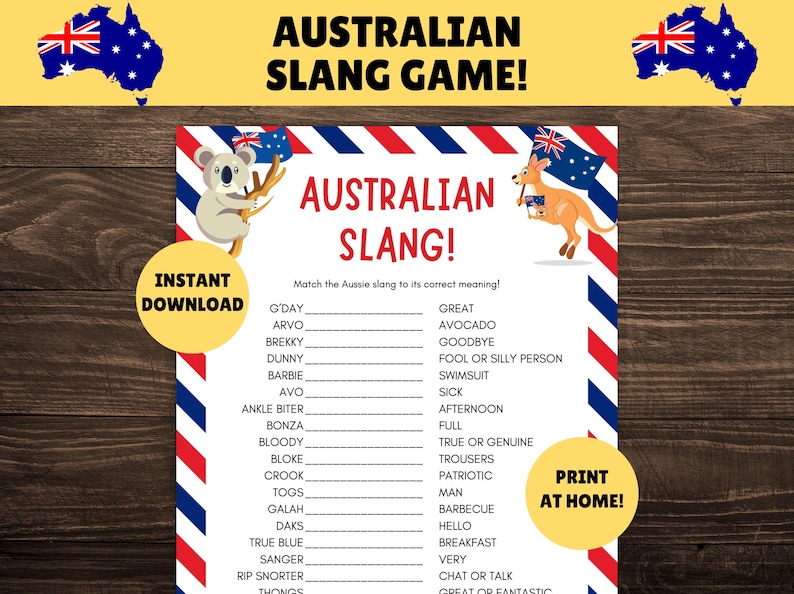 Australian Slang Game! PRINTABLE Aussie Slang Activity Game - Australia ...