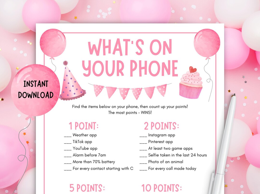 What's on Your Phone? PRINTABLE Girls Birthday Game, Girls Party Games ...
